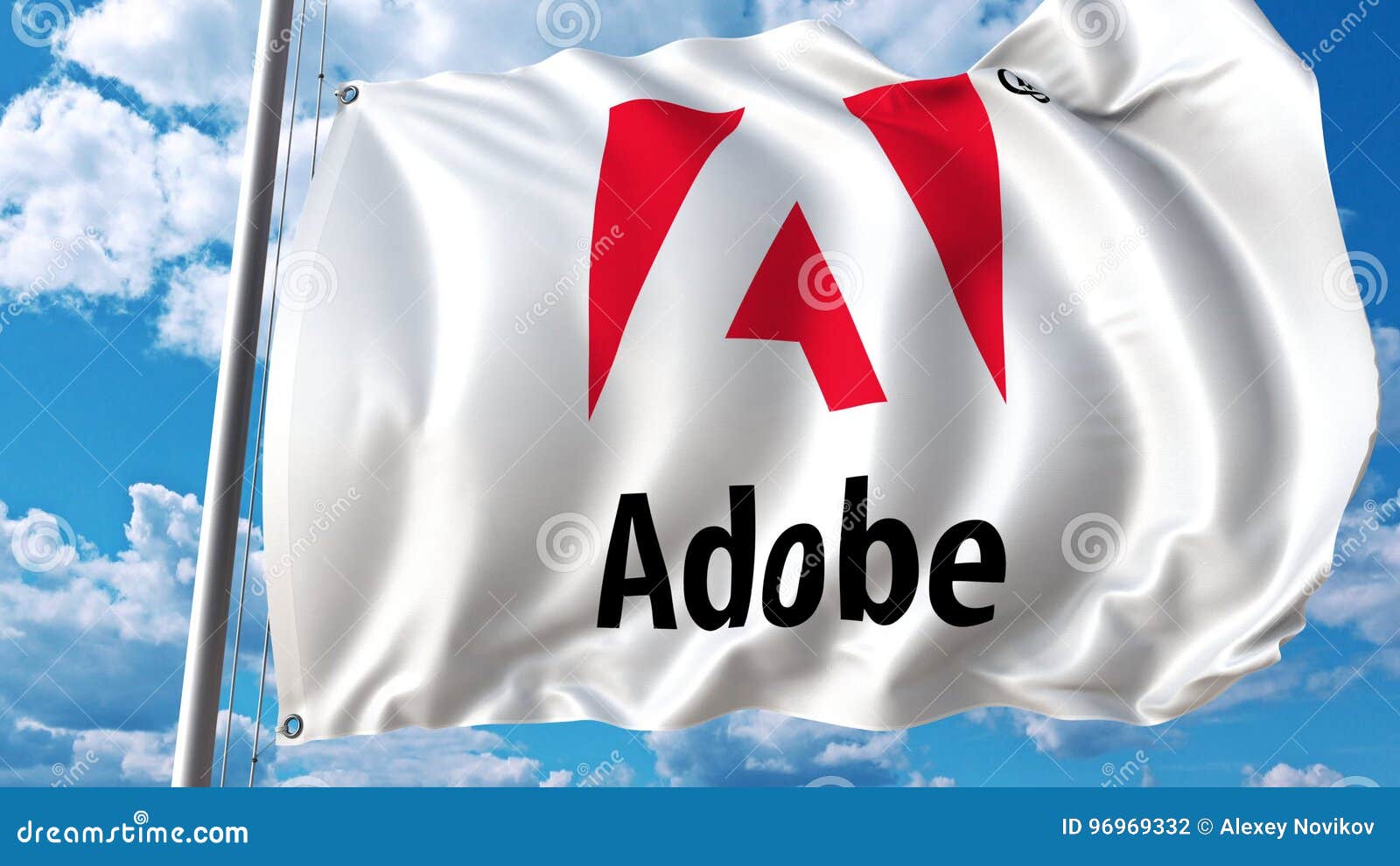 Waving Flag with Adobe Systems Logo. Editoial 3D Rendering Editorial ...