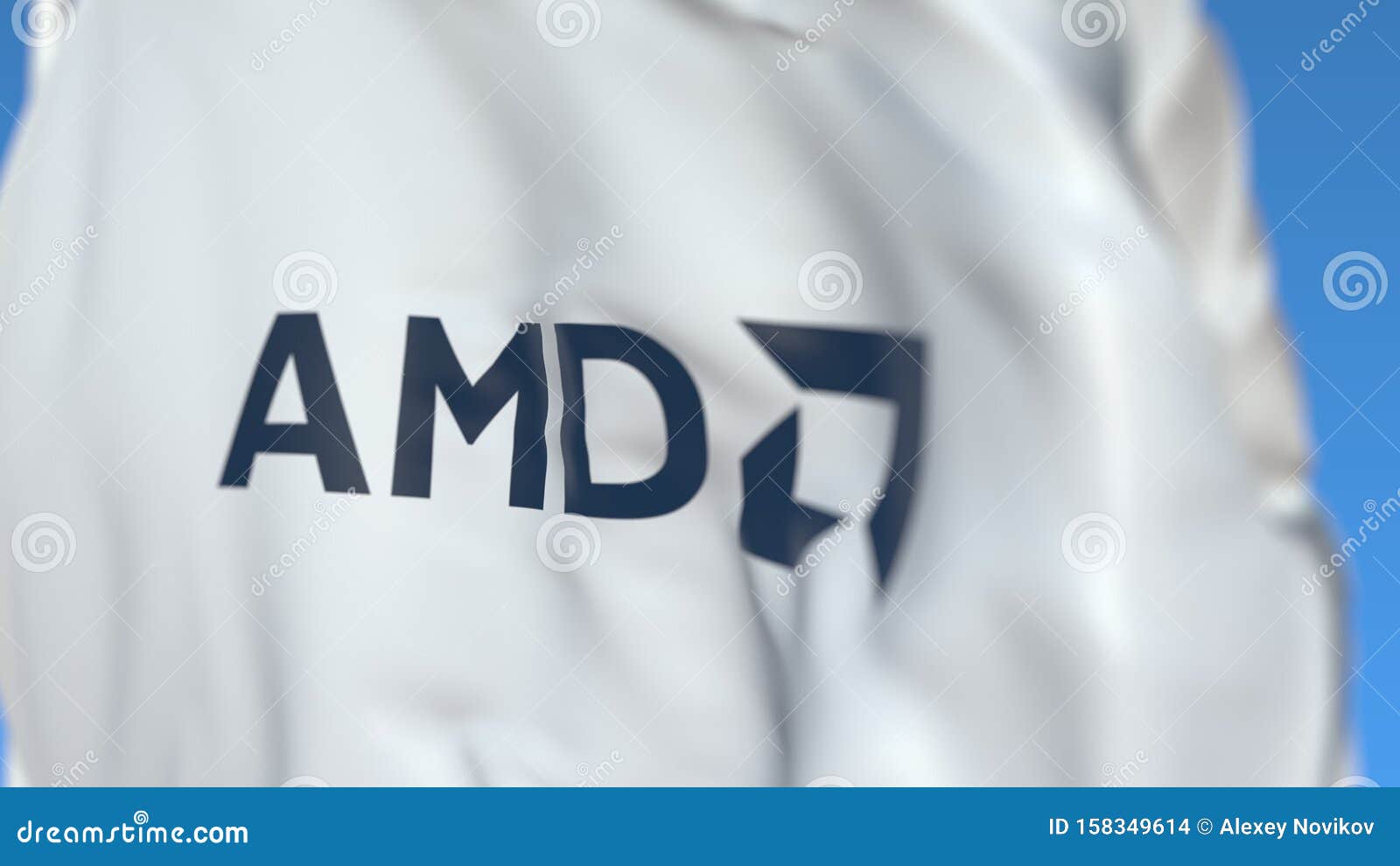 Waving Flag with Advanced Micro Devices AMD Logo, Close-up. Editorial ...