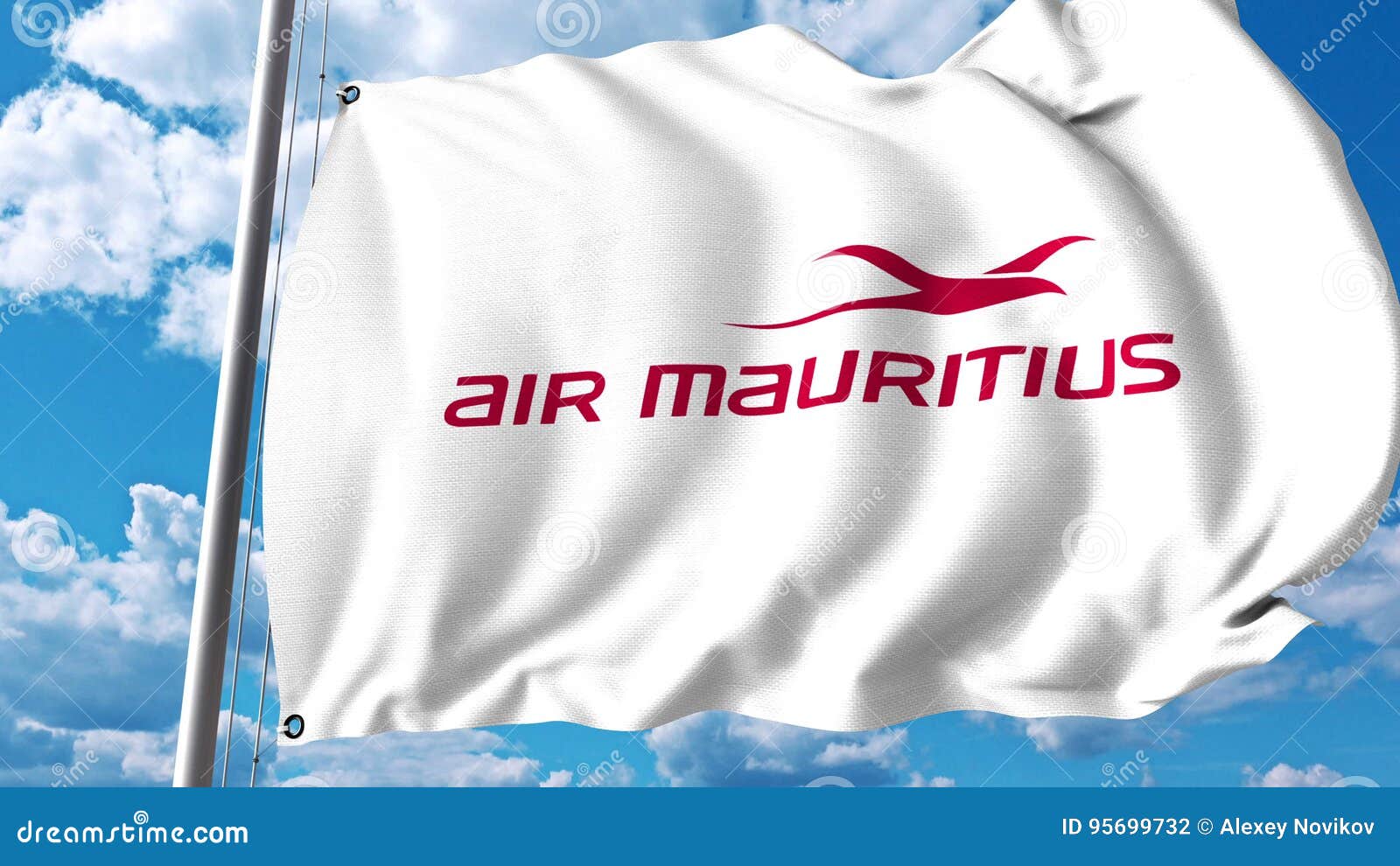 Waving Flag with Air Mauritius Logo. 3D Rendering Editorial Photography ...