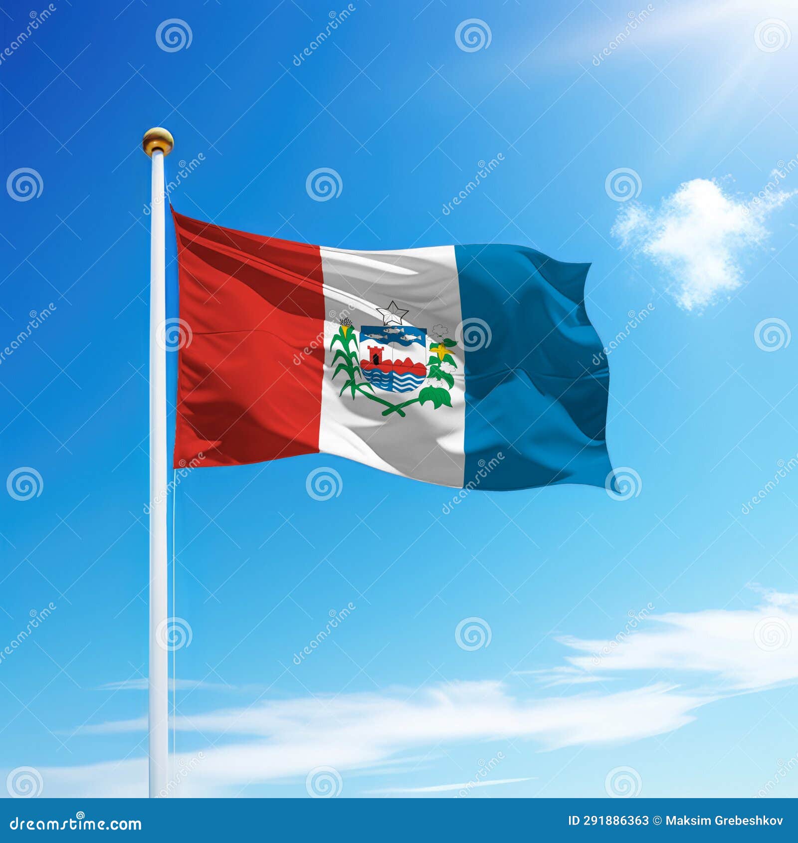 Waving Flag of Alagoas is a State of Brazil on Flagpole Stock ...