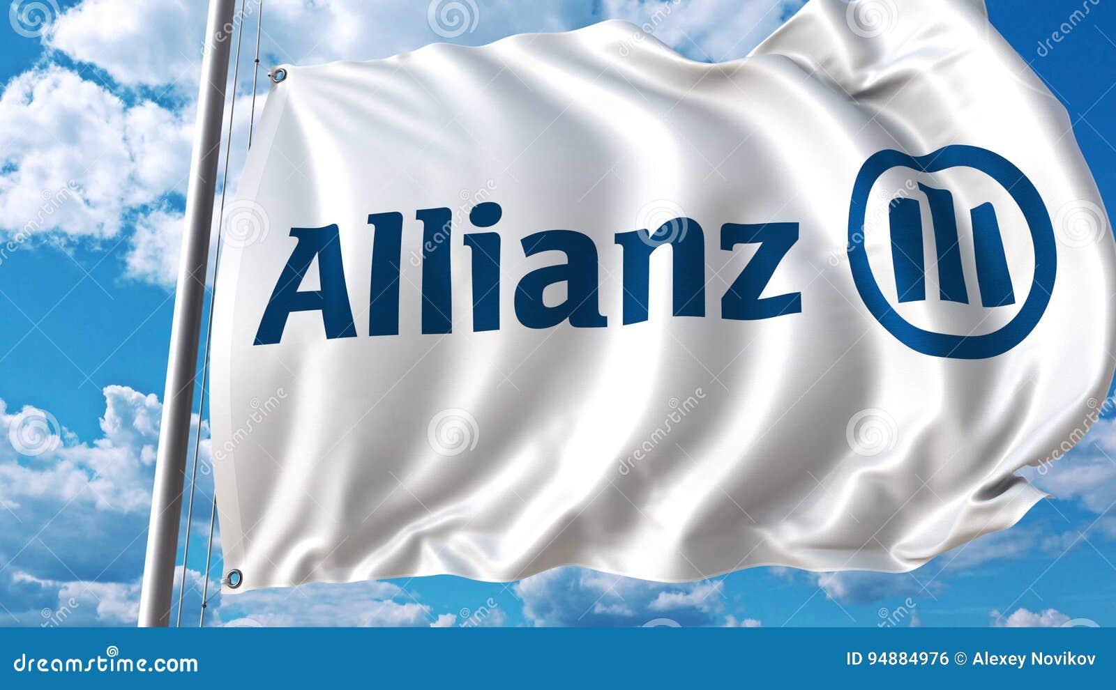 Waving Flag with Allianz Logo Against Sky and Clouds. Editorial 3D ...