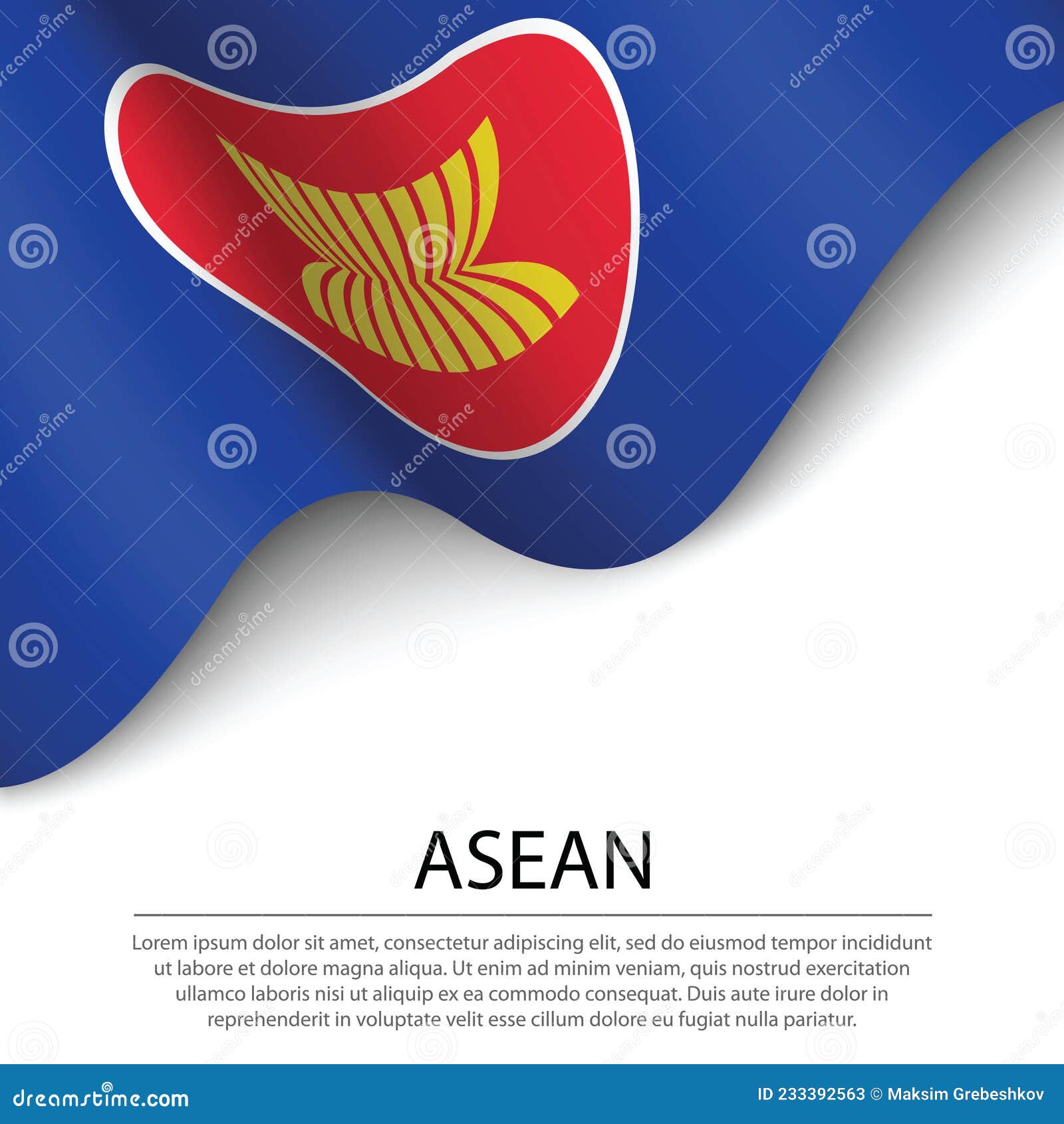 Waving Flag of ASEAN on White Background. Banner or Ribbon Templ Stock ...