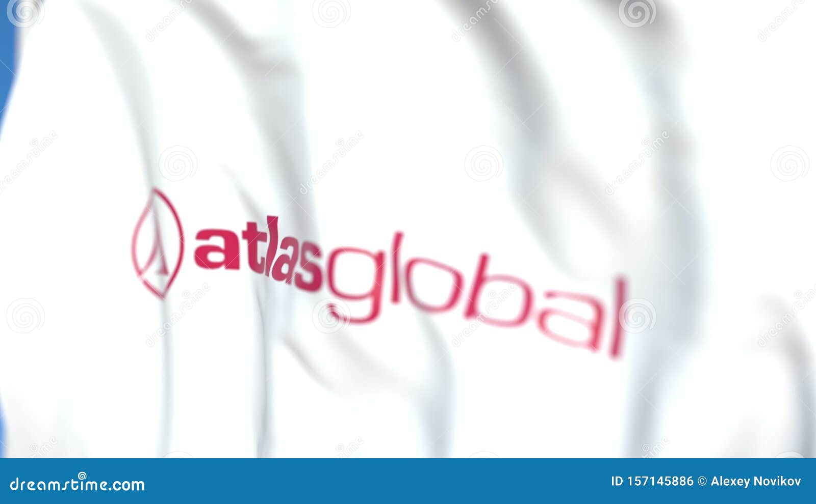 Waving Flag with AtlasGlobal Logo, Close-up. Editorial 3D Rendering ...