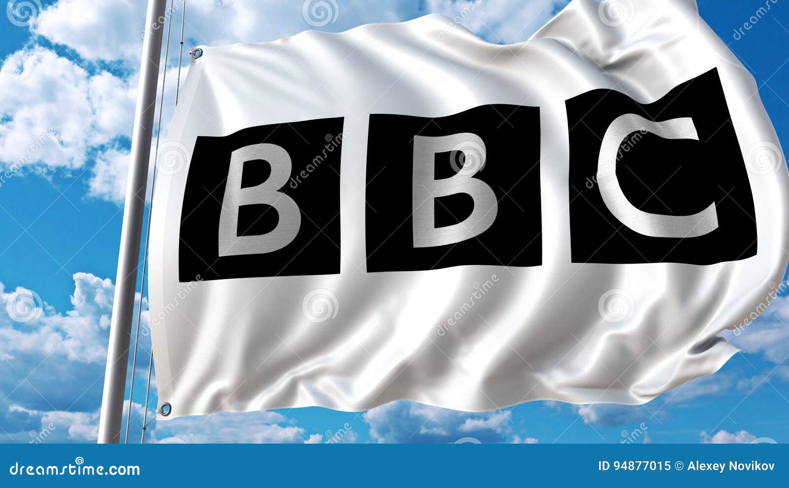 Waving Flag with BBC Logo Against Sky and Clouds. Editorial 3D ...