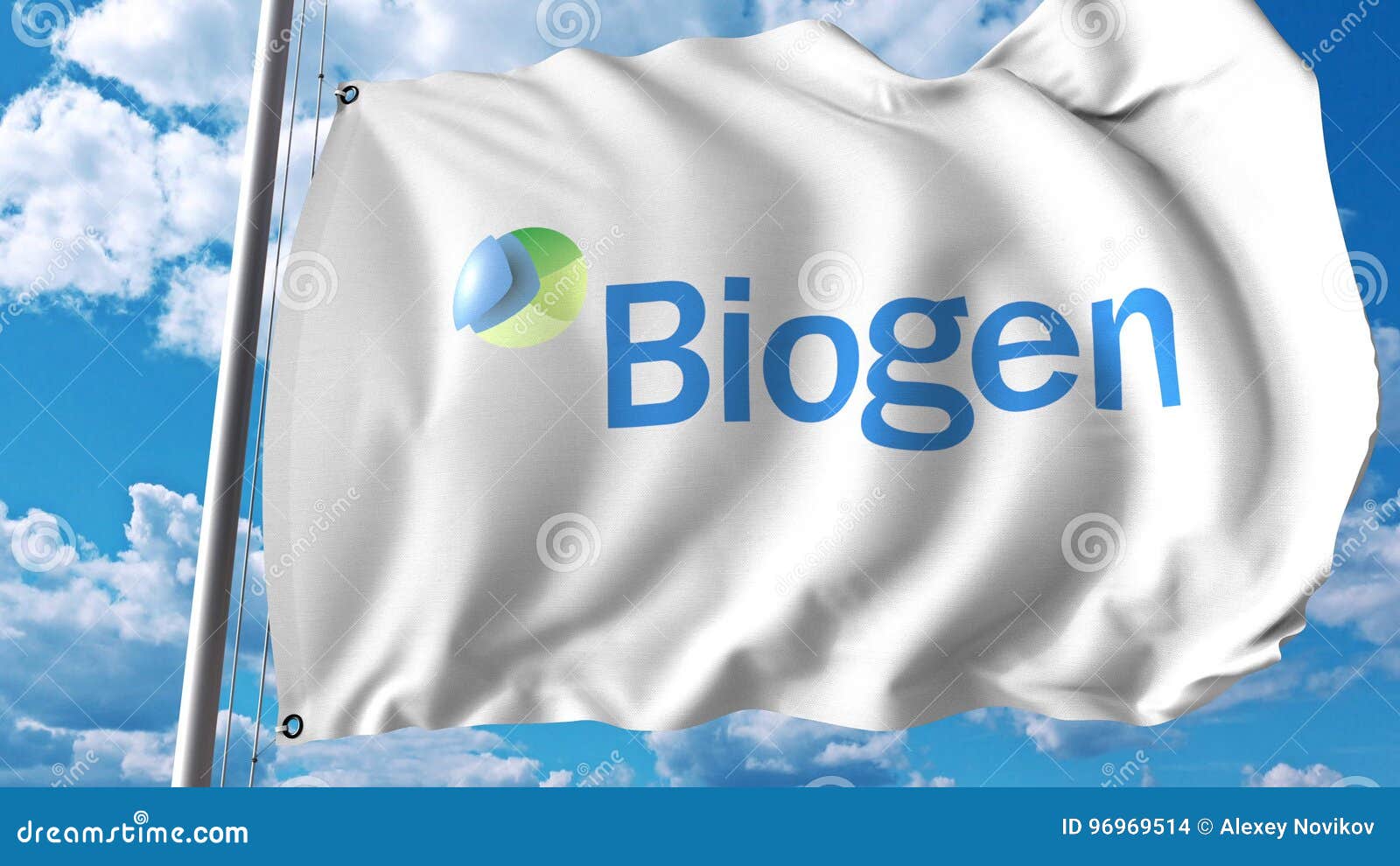 Waving Flag with Biogen Logo. Editoial 3D Rendering Editorial Stock ...