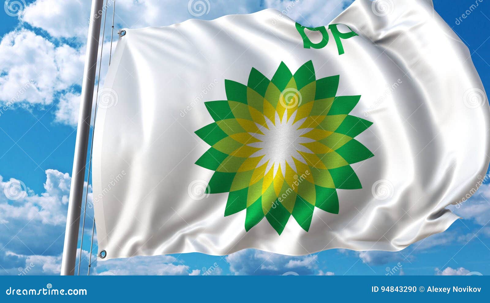 Waving Flag with BP Logo Against Sky and Clouds. Editorial 3D Rendering ...