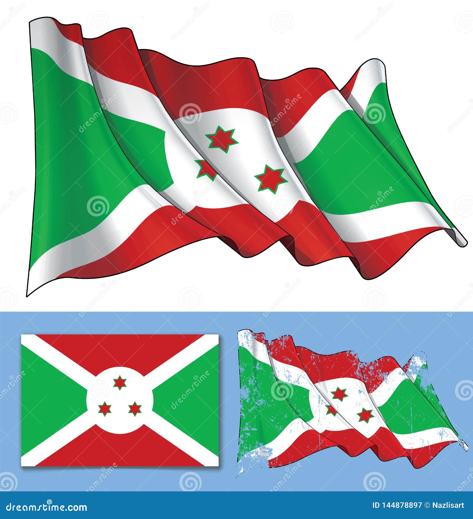 Waving Flag Of Burundi Stock Vector Illustration Of Flat 144878897