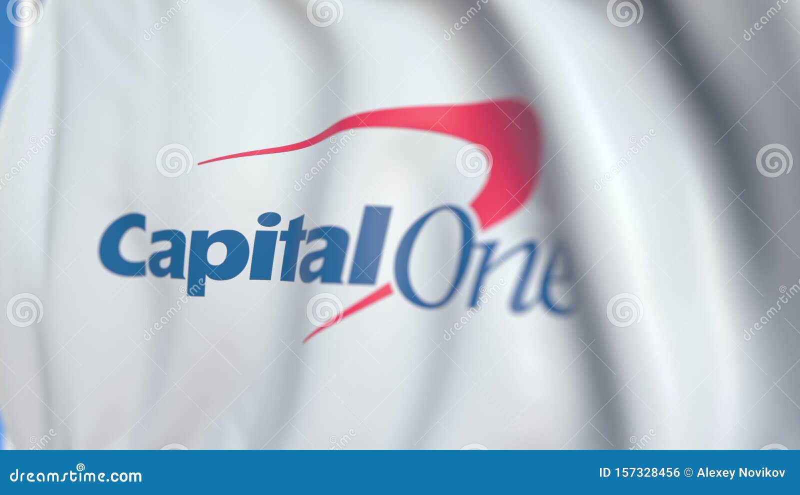 Flying Flag with Capital One Logo, Close-up. Editorial Loopable 3D ...