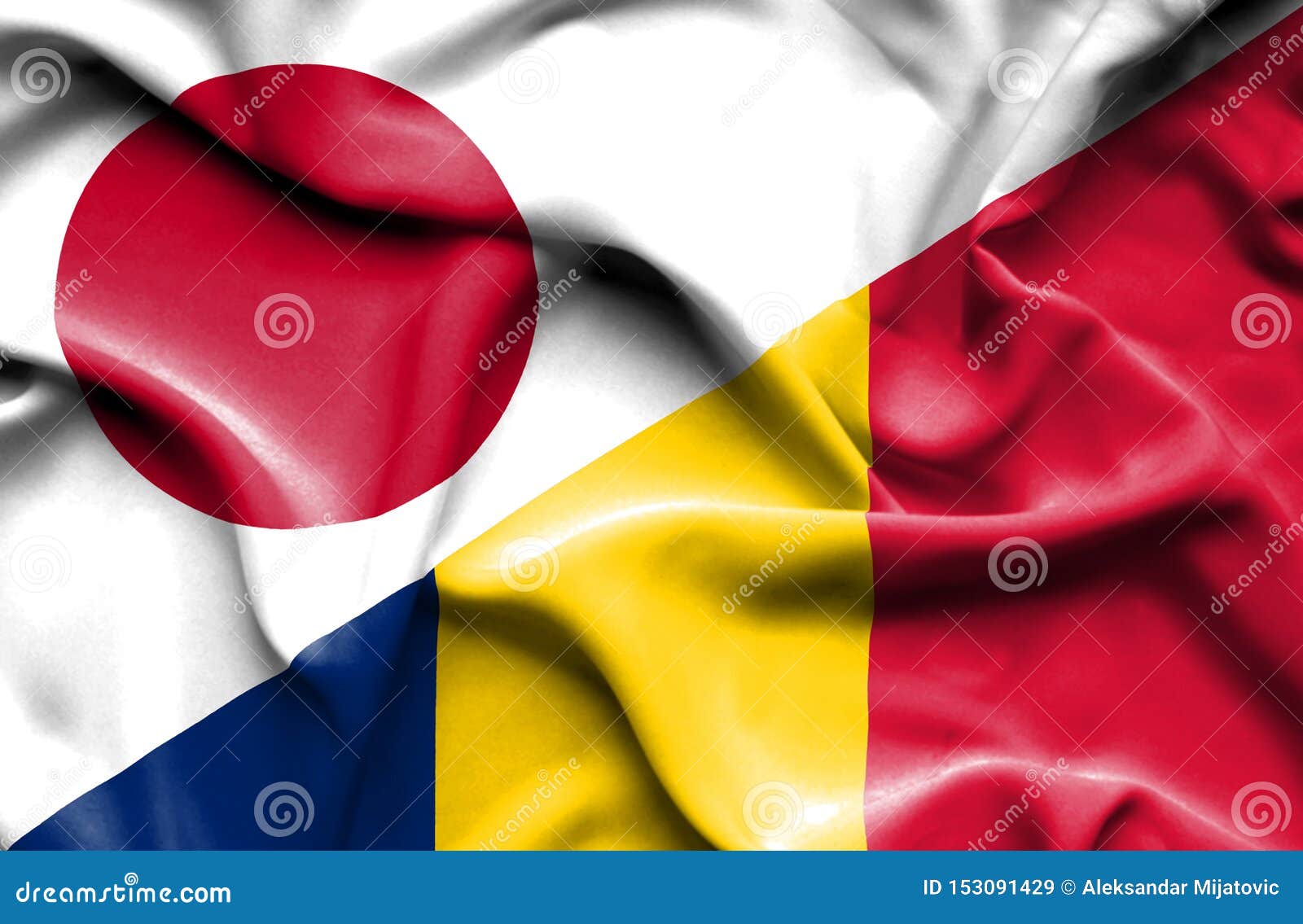 Chad And Japan Flags Crossed And Waving Flat Style. Official Proportion ...
