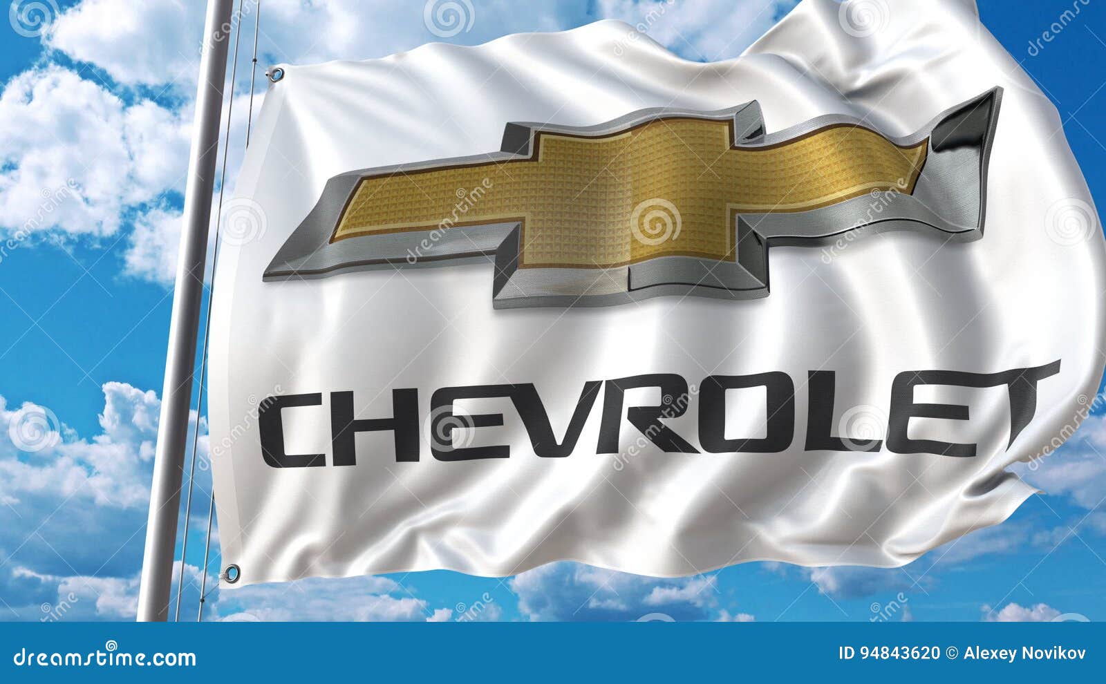 Waving Flag with Chevrolet Logo Against Sky and Clouds. Editorial 3D ...