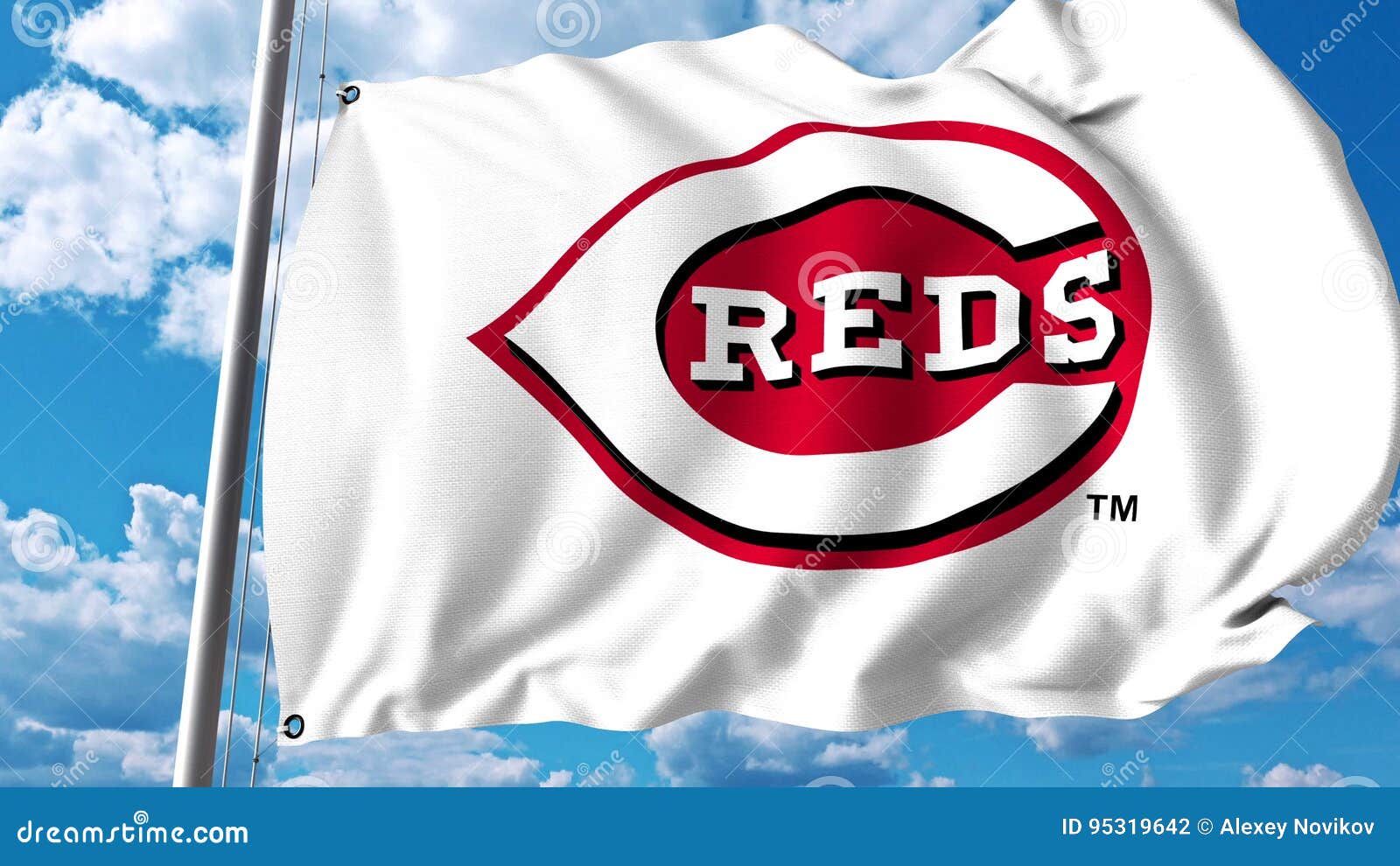 Waving Flag with Cincinnati Reds Professional Team Logo. Editorial 3D ...