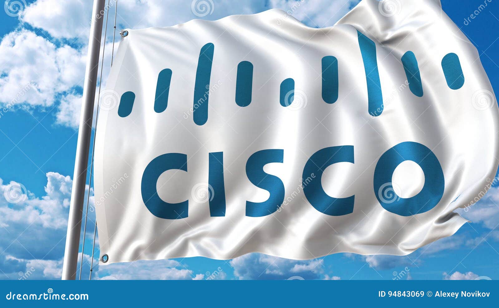 Waving Flag with Cisco Logo Against Sky and Clouds. Editorial 3D ...