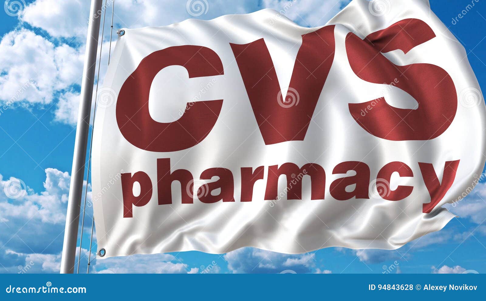 Waving Flag with Cvs Pharmacy Logo Against Sky and Clouds. Editorial 3D ...