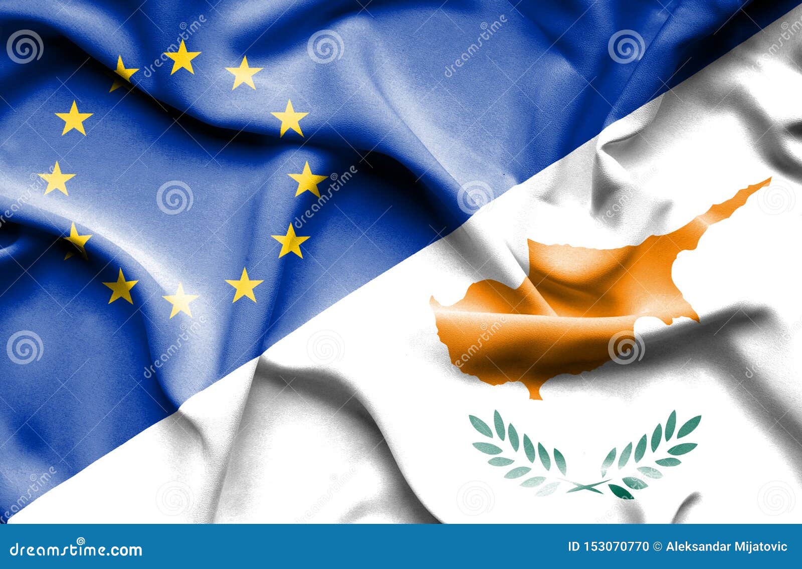 Waving Flag of Cyprus and EU Stock Photo - Image of flag, money: 153070770