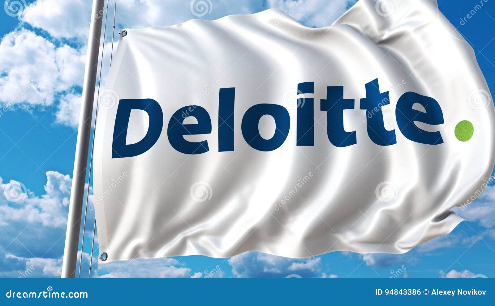 Waving Flag with Deloitte Logo Against Sky and Clouds. Editorial 3D ...