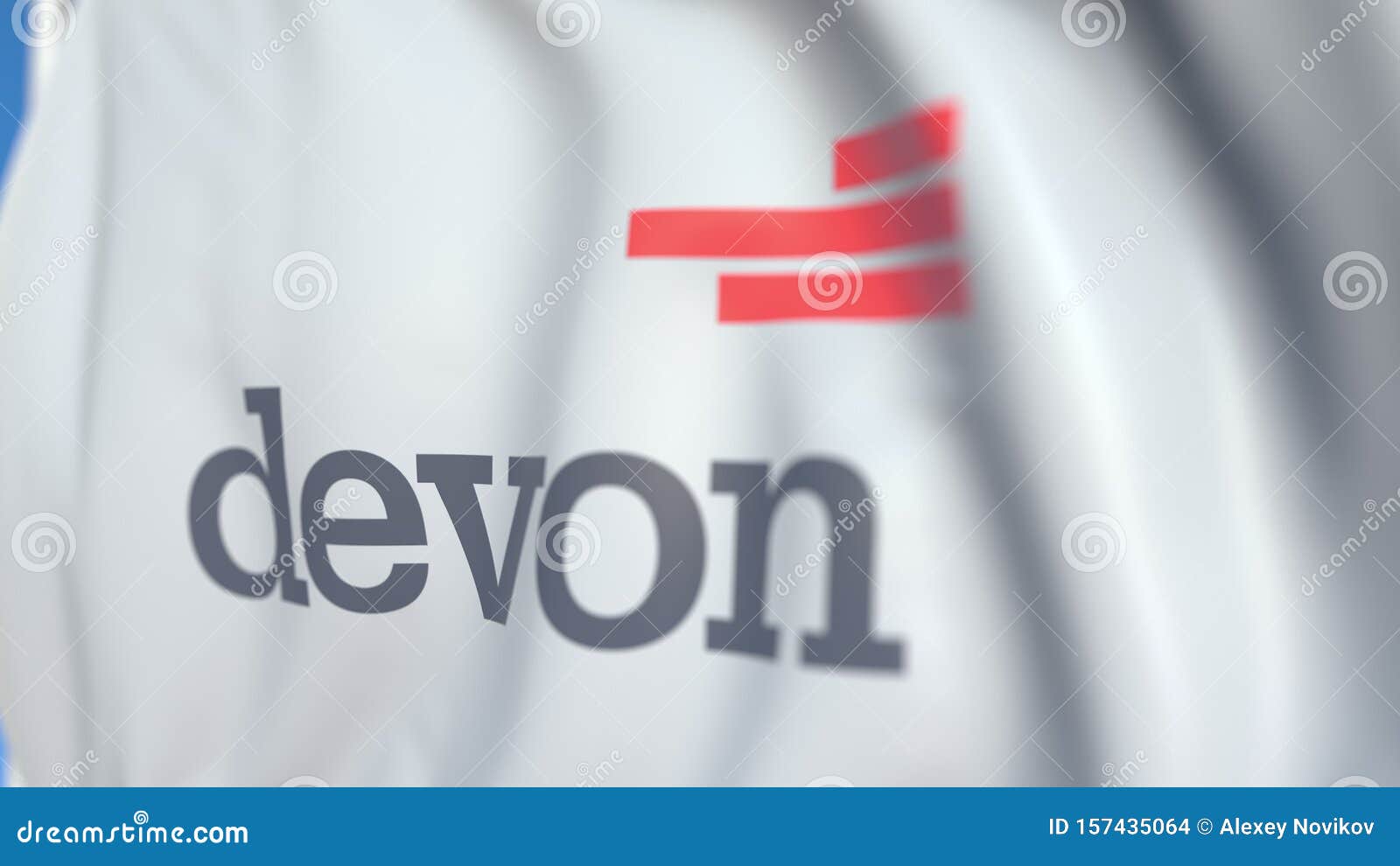 Flying Flag with Devon Energy Logo, Close-up. Editorial Loopable 3D ...