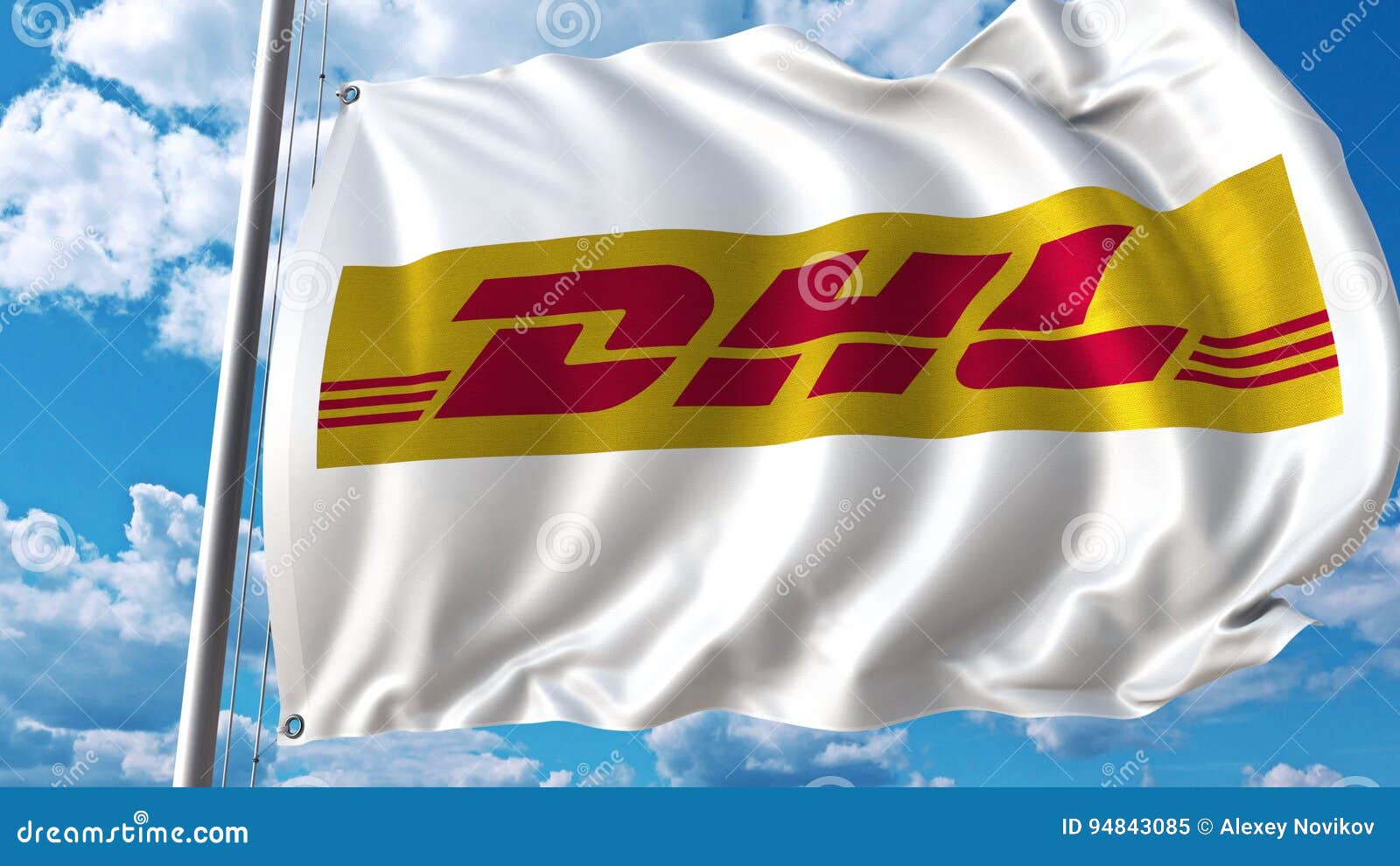 Waving Flag with DHL Logo Against Sky and Clouds. Editorial 3D ...