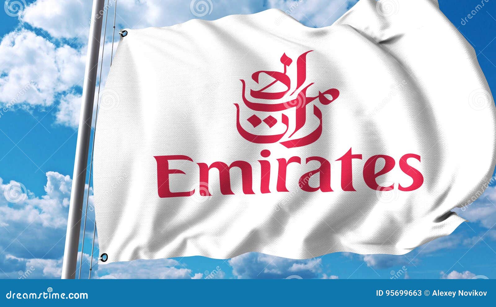 Waving Flag with Emirates Airline Logo. 3D Rendering Editorial Stock ...