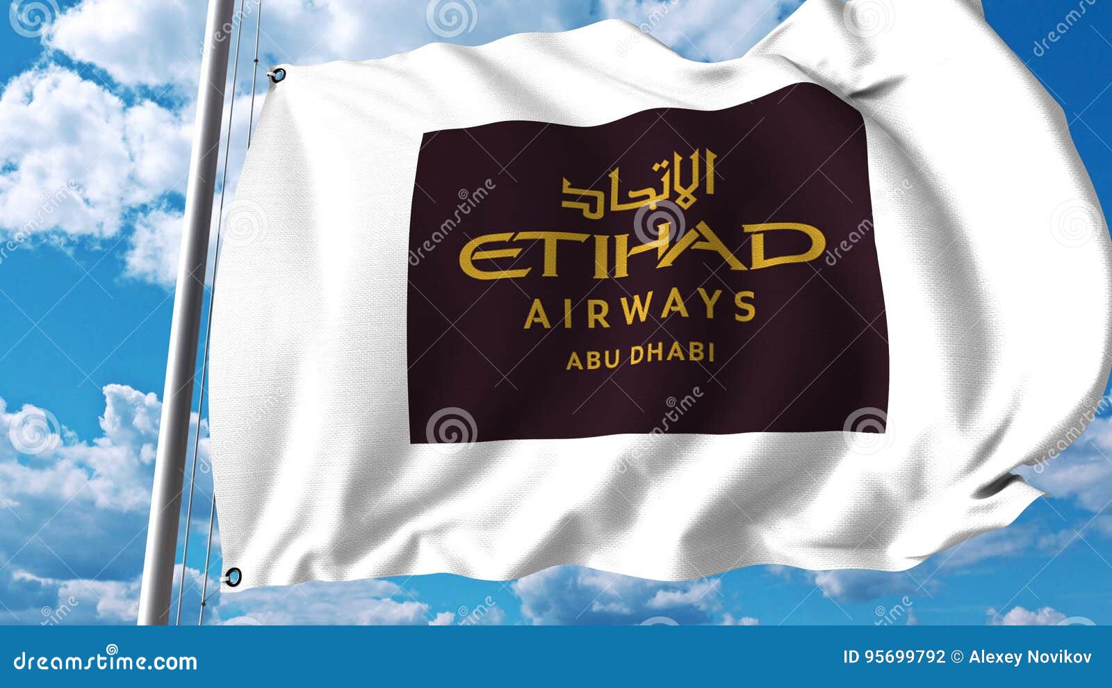 Waving Flag with Etihad Airways Logo. 3D Rendering Editorial ...