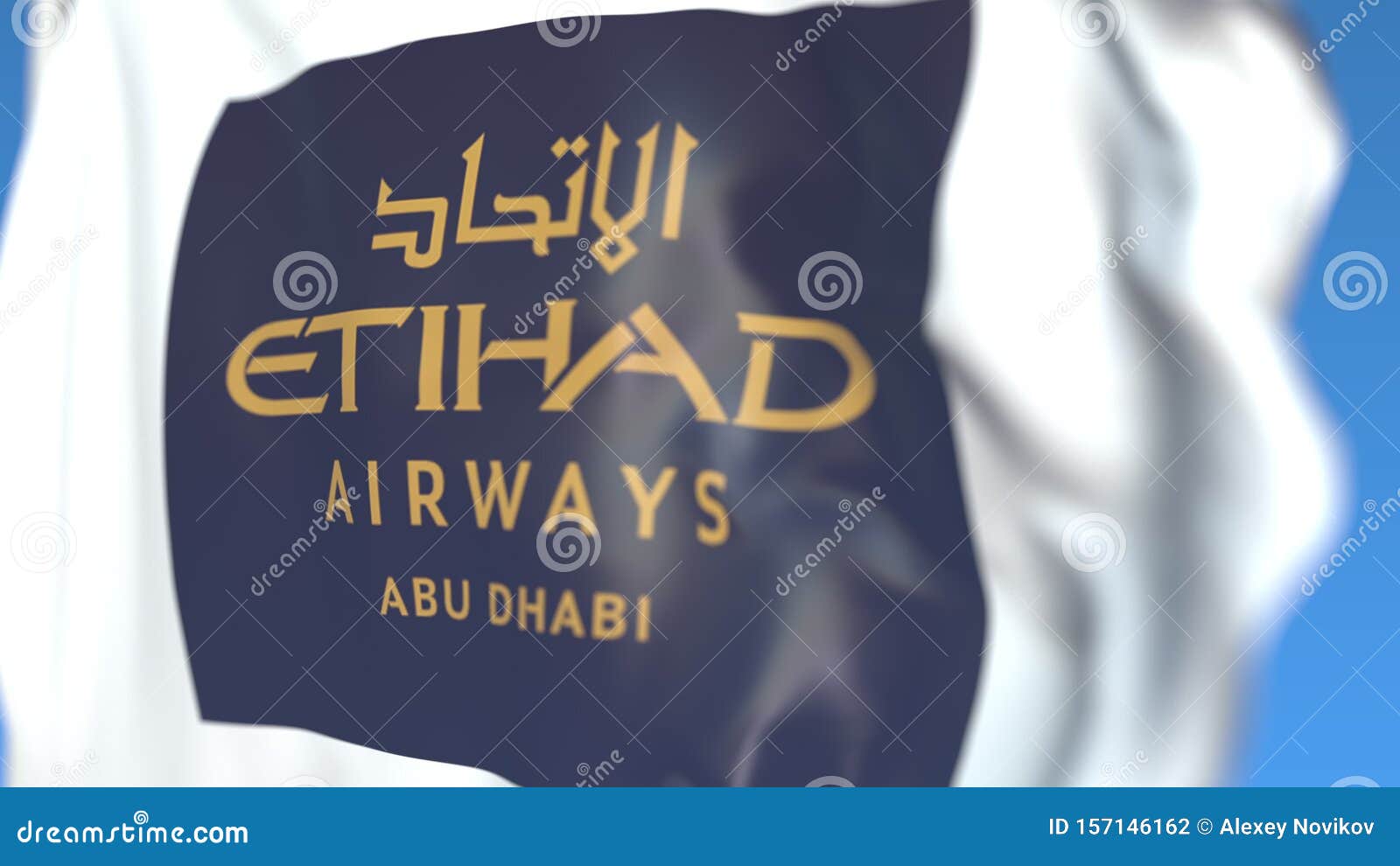 Waving Flag with Etihad Airways Logo, Close-up. Editorial 3D Rendering ...