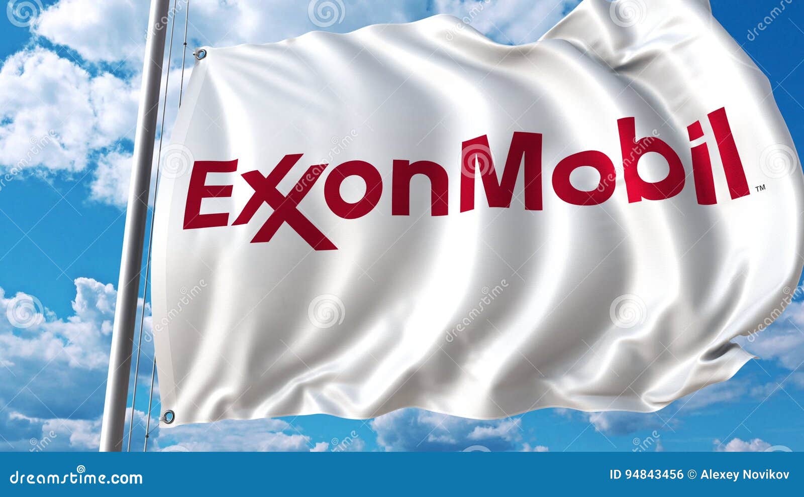 Waving Flag with Exxon Mobil Logo Against Sky and Clouds. Editorial 3D ...