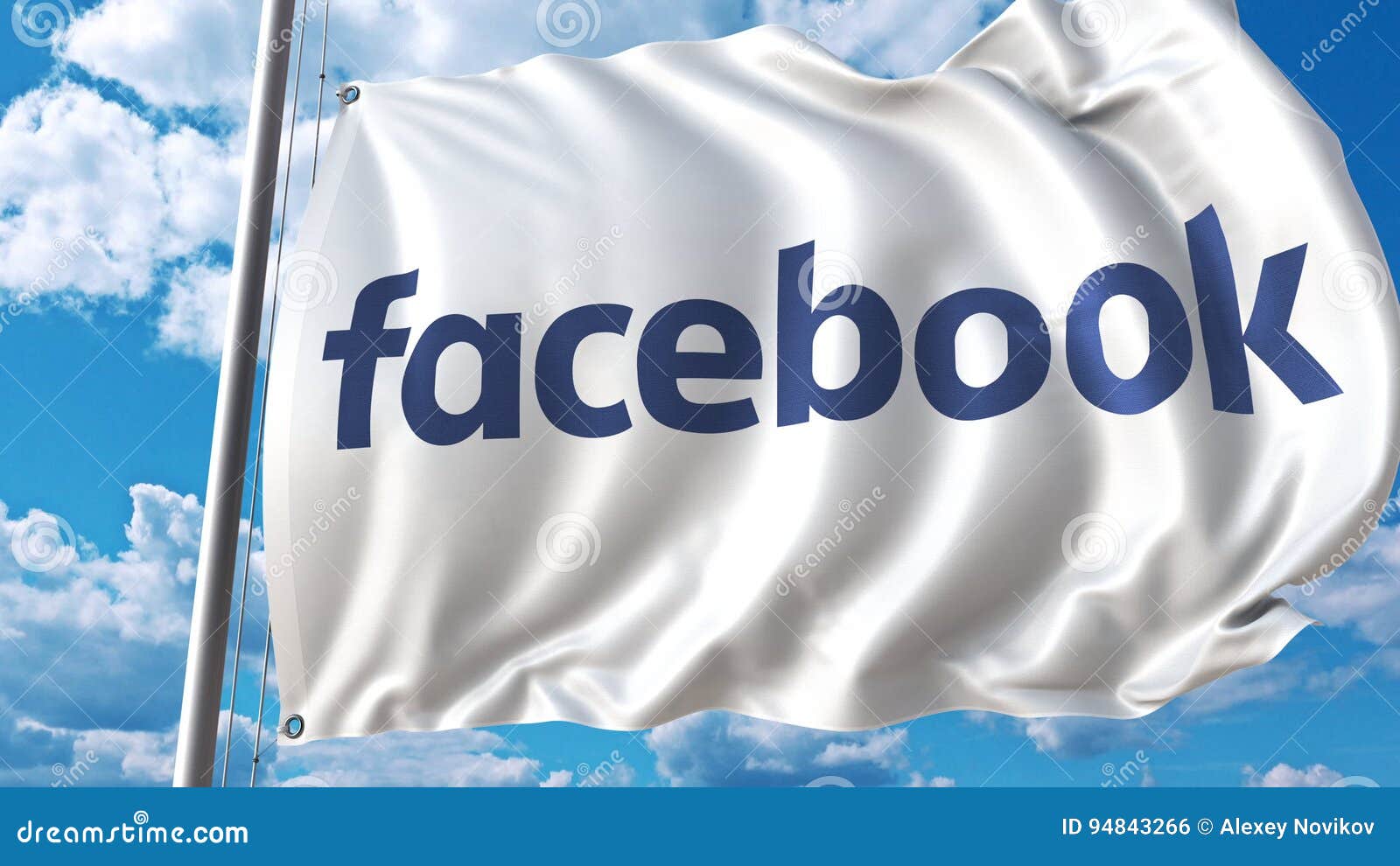 Waving Flag with Facebook Logo Against Sky and Clouds. Editorial 3D ...
