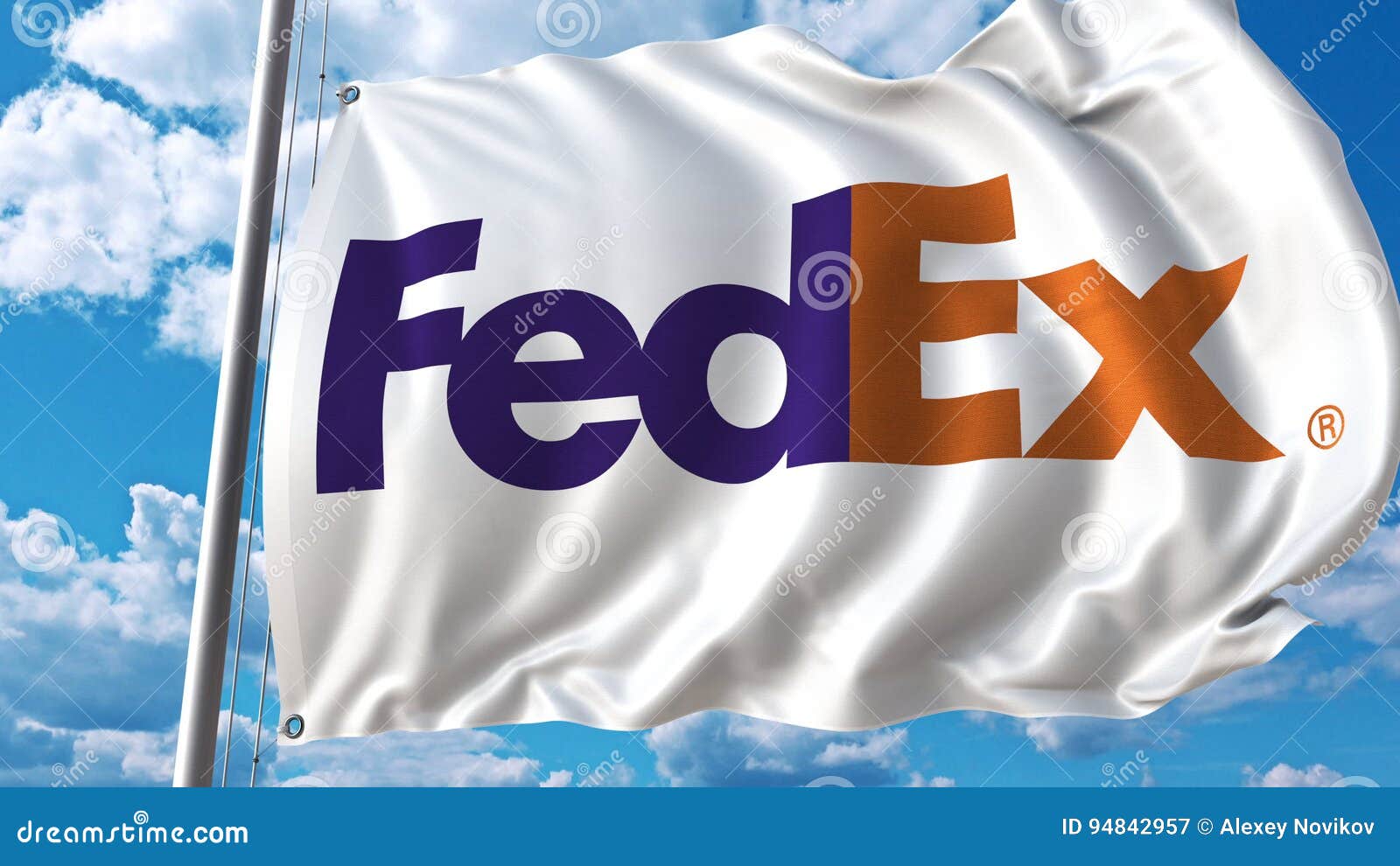 Waving Flag with Fedex Logo Against Sky and Clouds. Editorial 3D ...