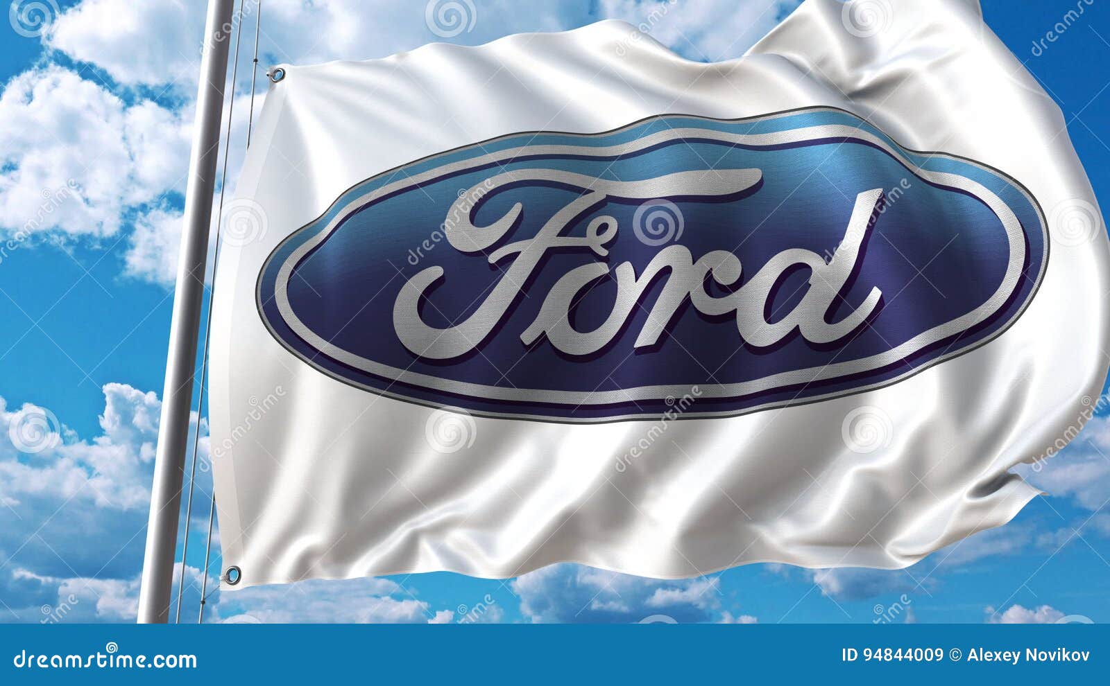 Waving Flag with Ford Logo Against Sky and Clouds. Editorial 3D ...