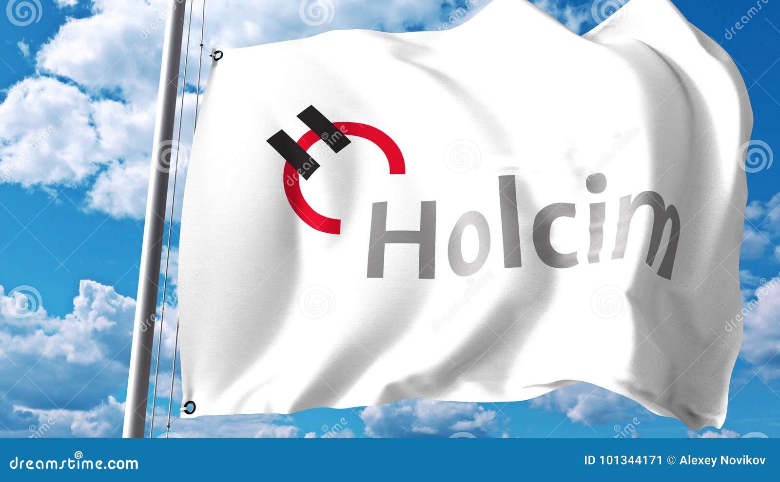 Waving Flag with Holcim Logo Against Clouds and Sky. Editorial 3D ...