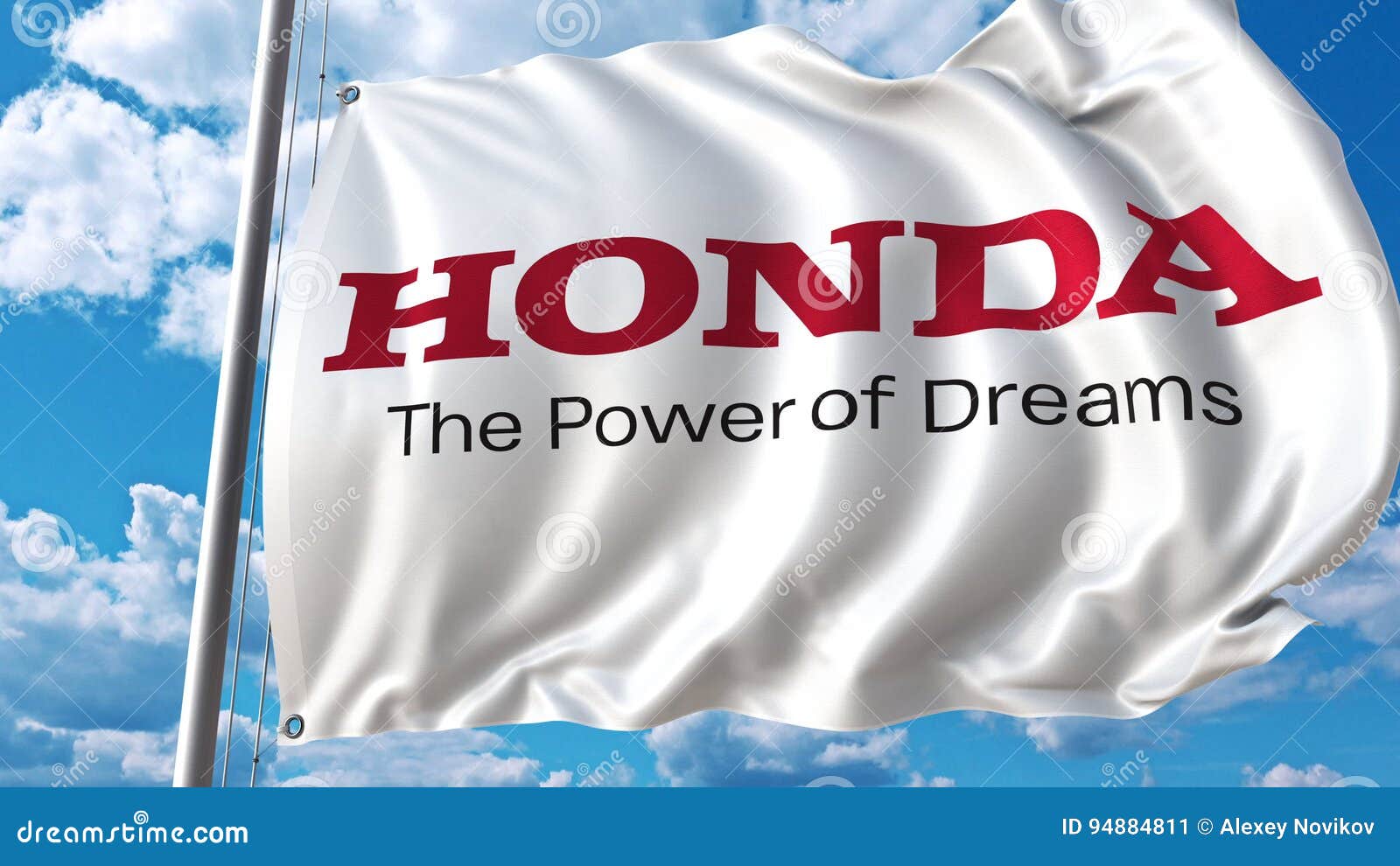 Waving Flag with Honda Logo Against Sky and Clouds. Editorial 3D ...