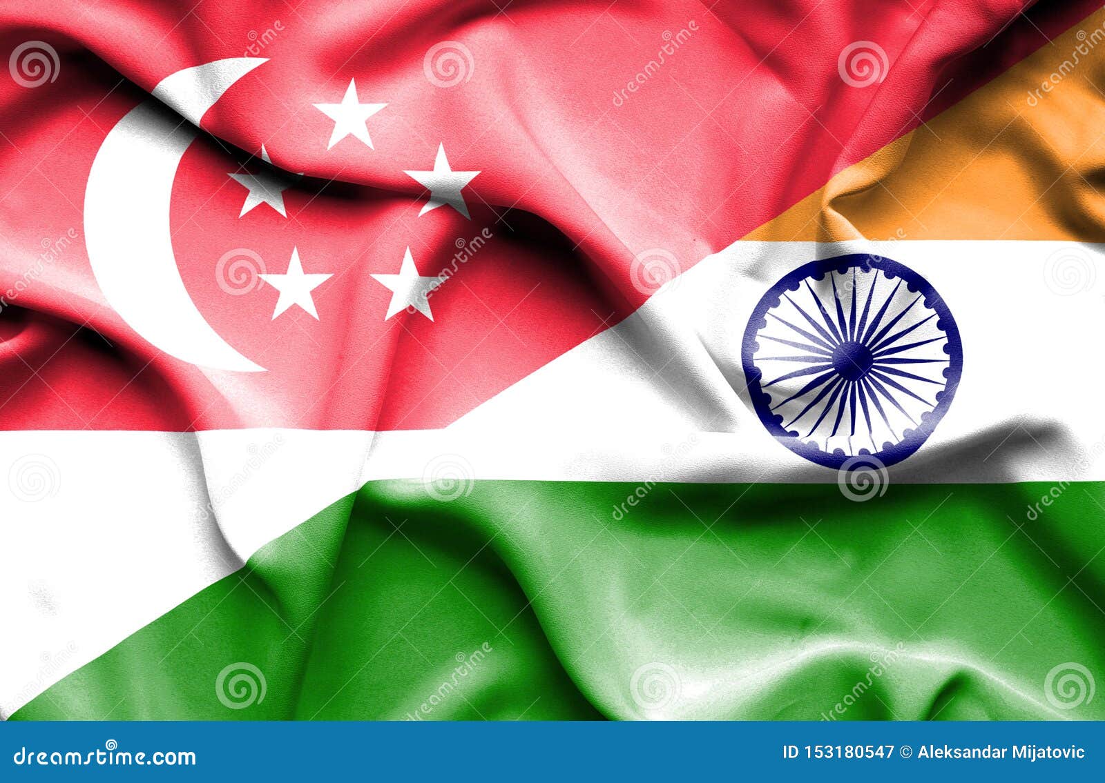 Waving Flag of India and Singapore Stock Illustration - Illustration of ...