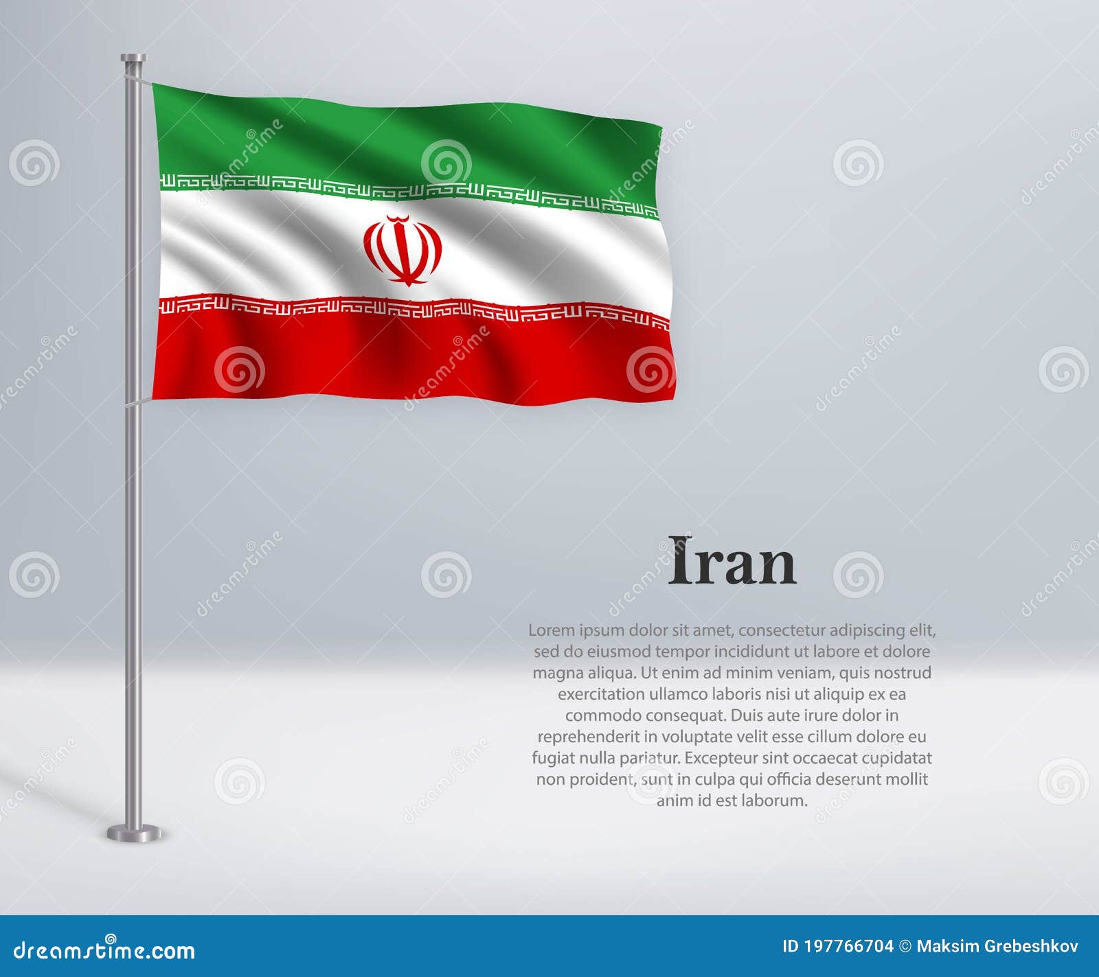 Waving Flag of Iran on Flagpole. Template for Independence Day Stock ...