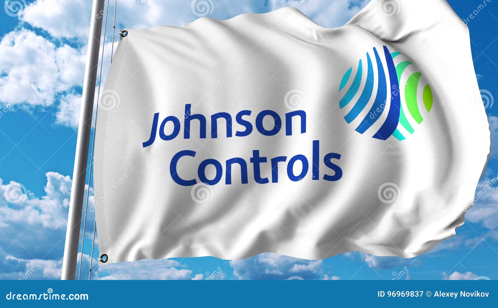 Waving Flag with Johnson Controls Logo. Editoial 3D Rendering Editorial ...