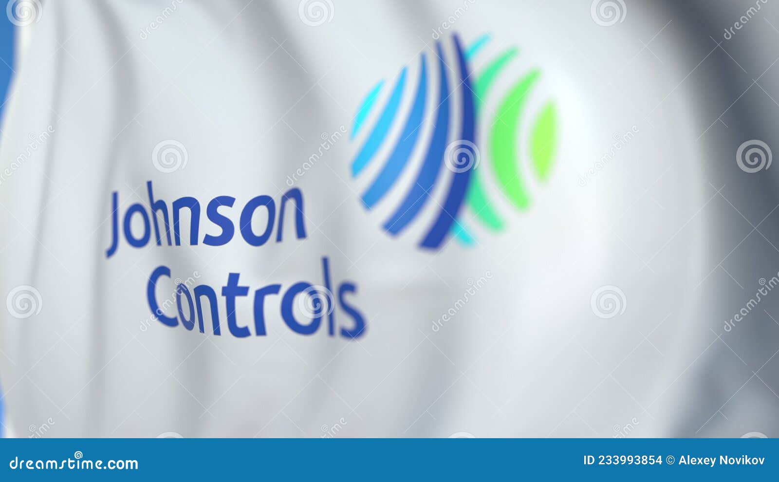 Flying Flag with Johnson Controls Logo, Close-up. Editorial 3D ...