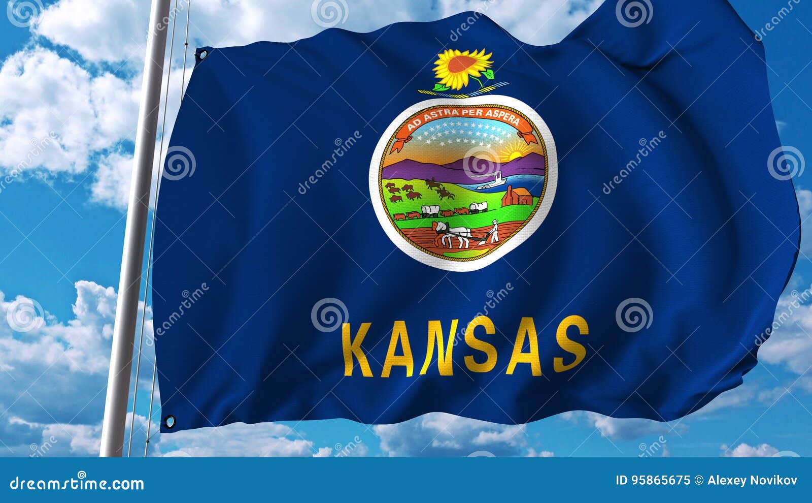 Waving Flag of Kansas. 3D Rendering Stock Illustration - Illustration ...
