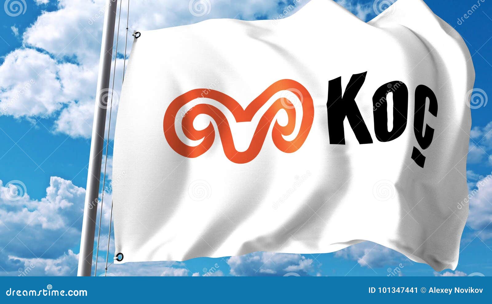 Waving Flag with Koc Holding Logo Against Clouds and Sky. Editorial 3D ... Waving Flag with Koc Holding Logo Against Clouds and Sky. Editorial 3D ...