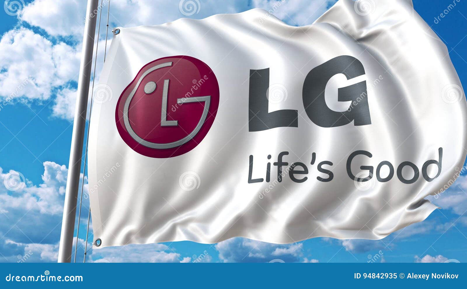 Waving Flag with LG Logo Against Sky and Clouds. Editorial 3D Rendering ...