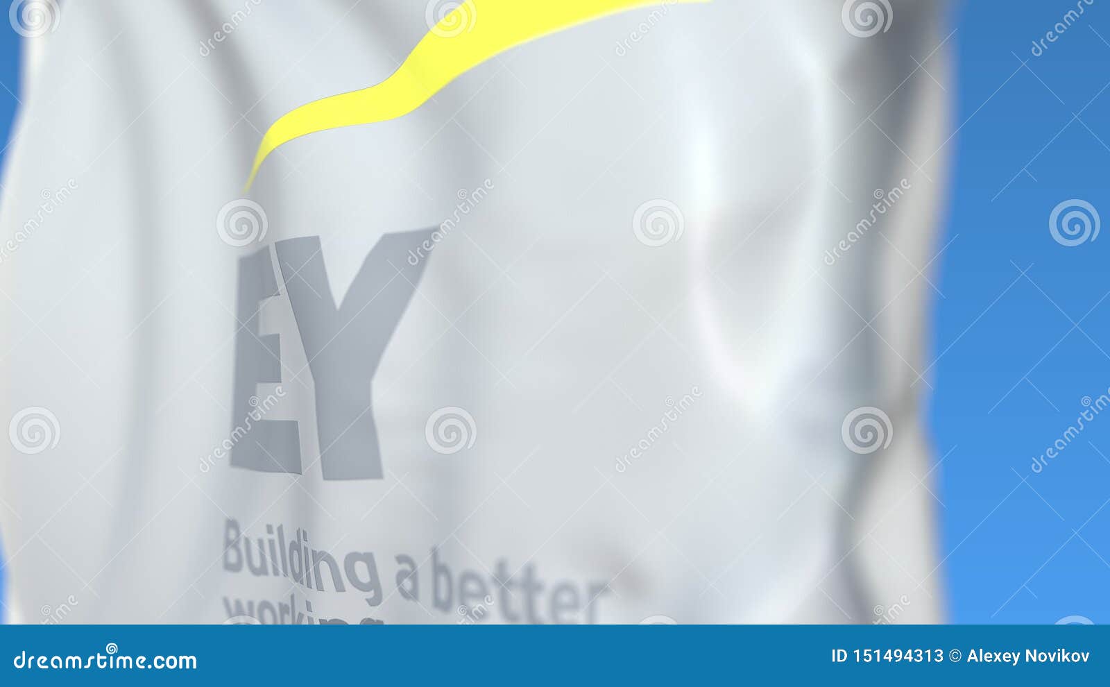 Waving Flag with Ernst & Young EY Logo, Close-up. Editorial 3D ...