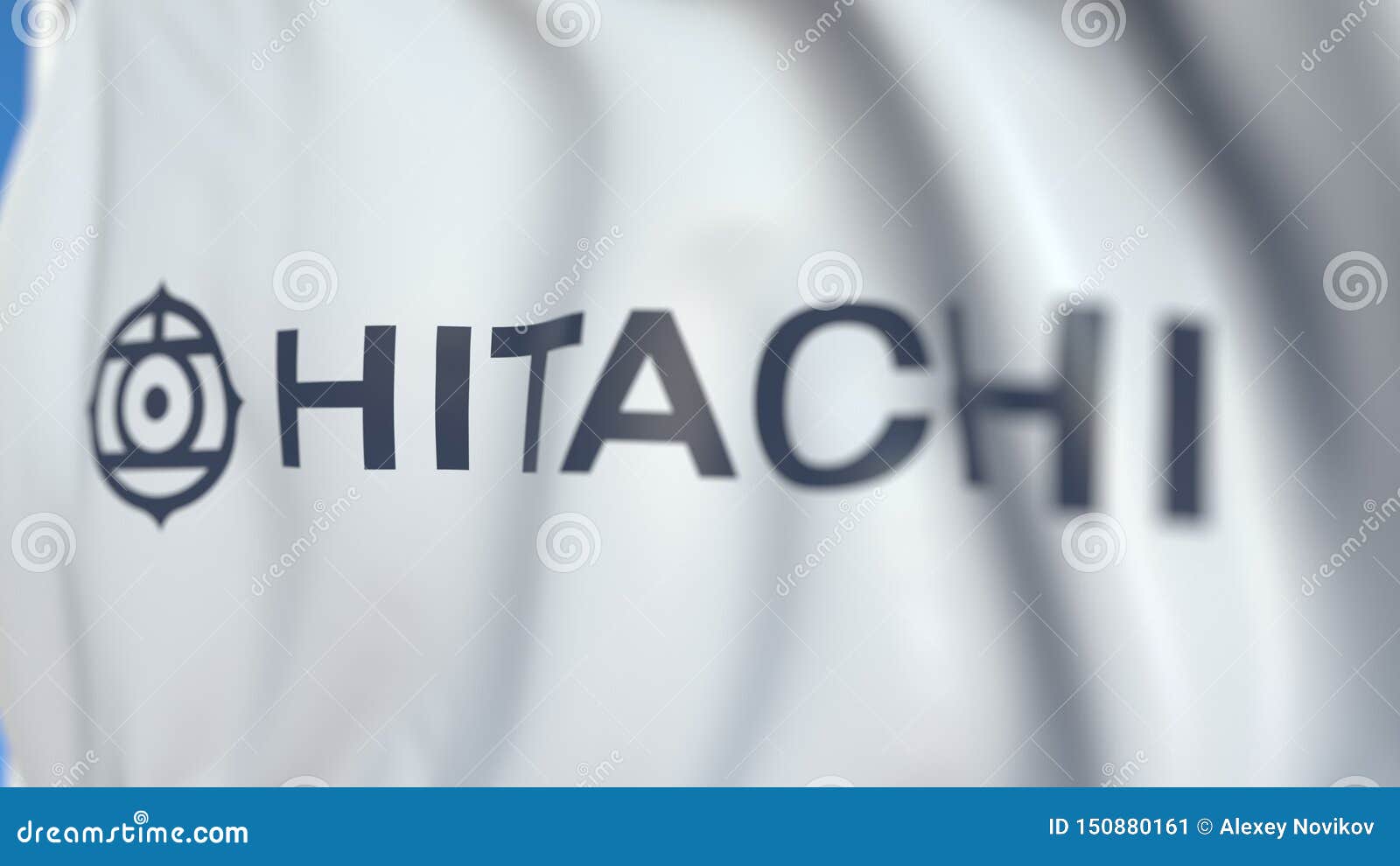 Waving Flag with Hitachi, Ltd. Logo, Close-up. Editorial Loopable 3D ...