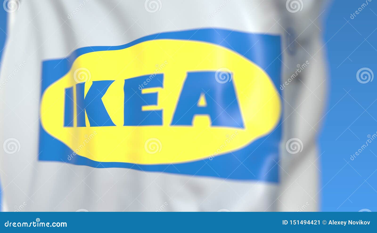 Waving Flag with IKEA Logo, Close-up. Editorial 3D Rendering Editorial ...