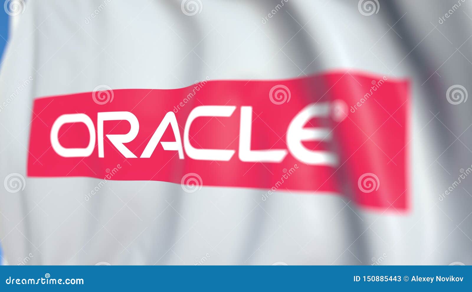 Waving Flag with Oracle Corporation Logo, Close-up. Editorial Loopable ...