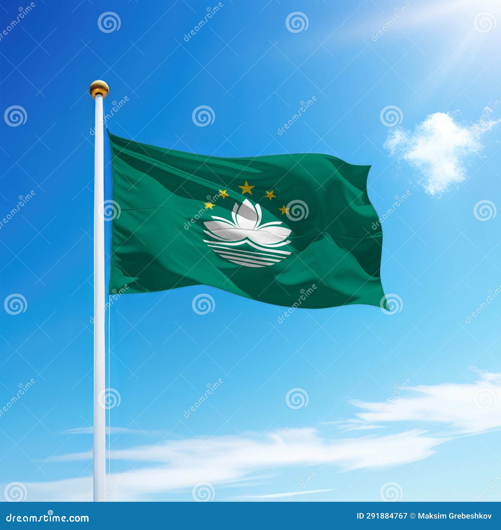 Waving Flag of Macao on Flagpole with Sky Background. Stock Image ...