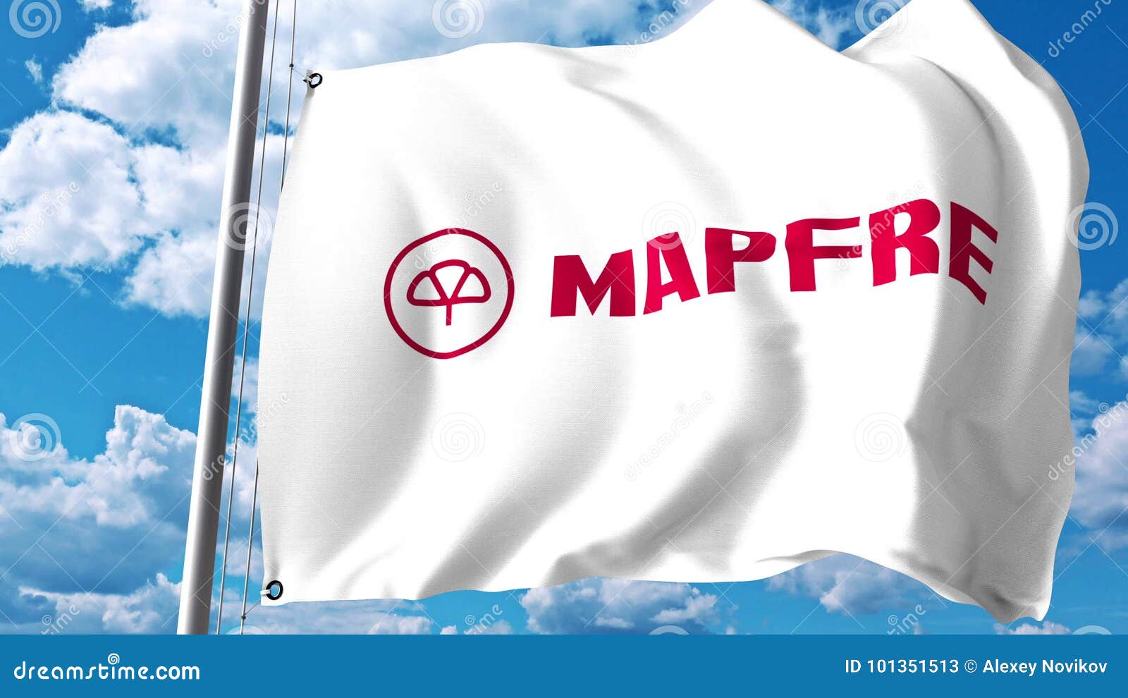Waving Flag with Mapfre Logo Against Clouds and Sky. Editorial 3D ...