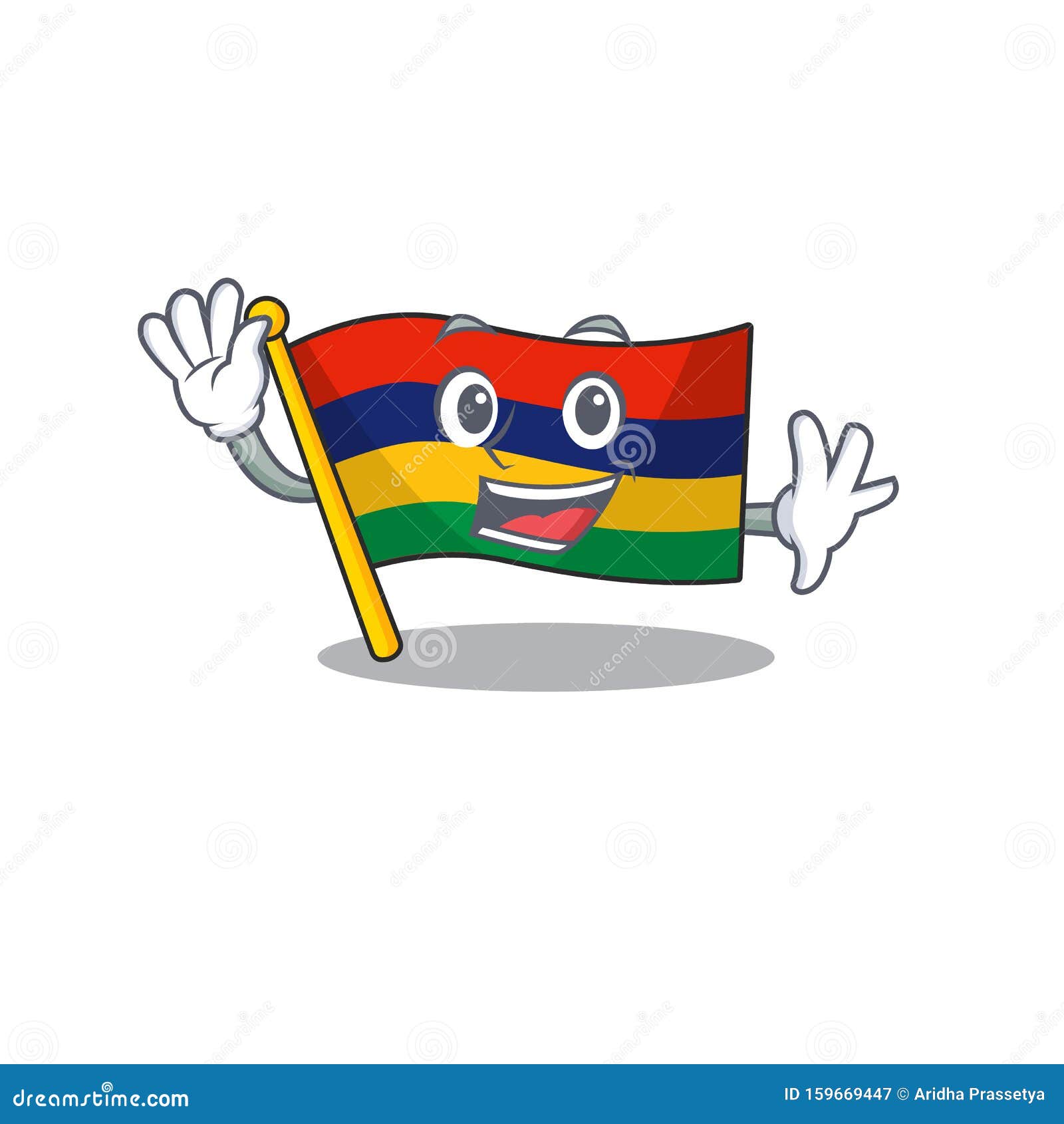 Waving Flag Mauritius Hoisted Above Cartoon Pole Stock Vector ...