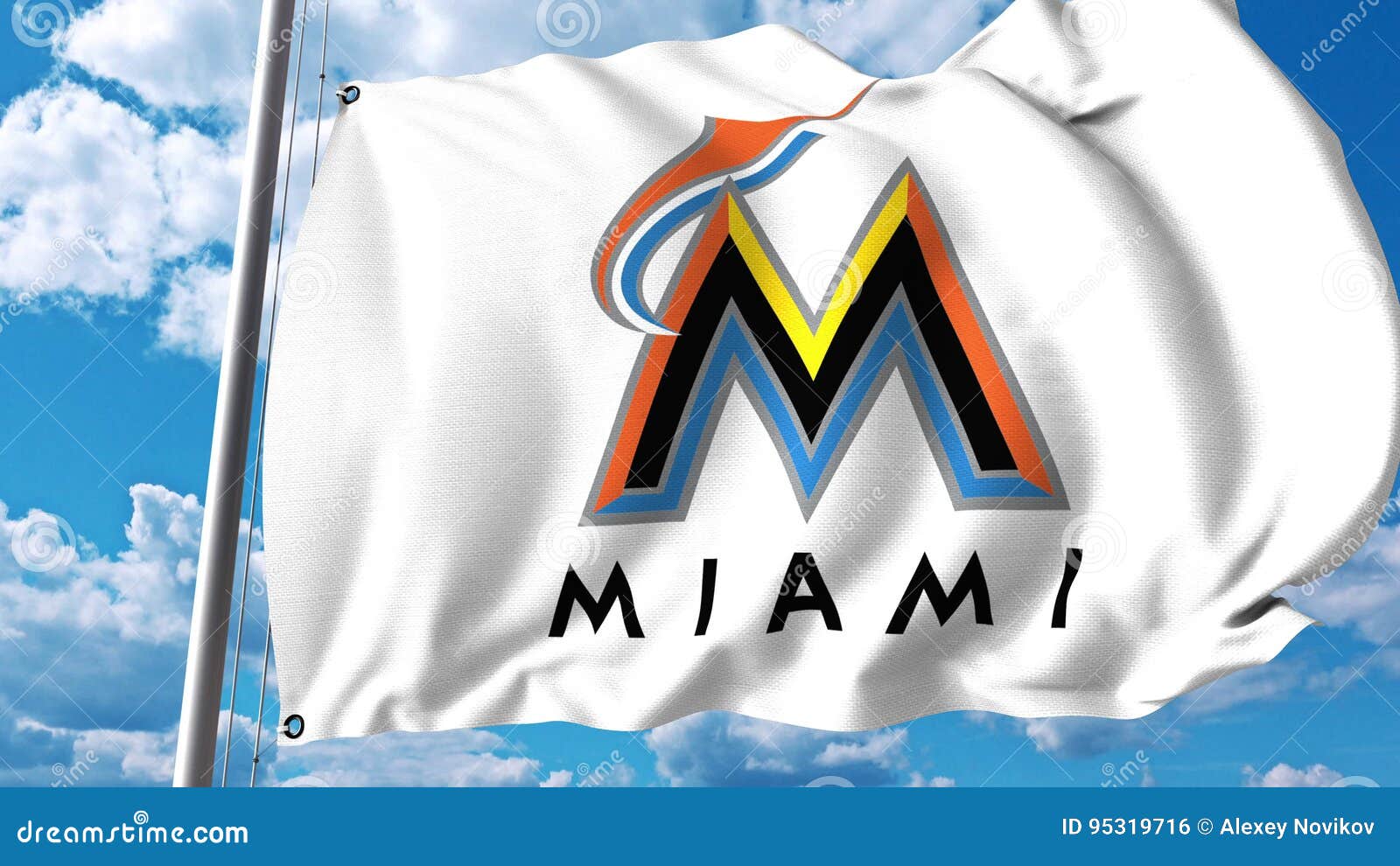 Waving Flag with Miami Marlins Professional Team Logo. Editorial 3D ...
