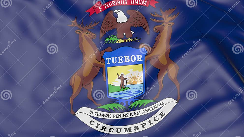 Waving Flag of Michigan State. 3D Rendering Stock Image - Image of ...
