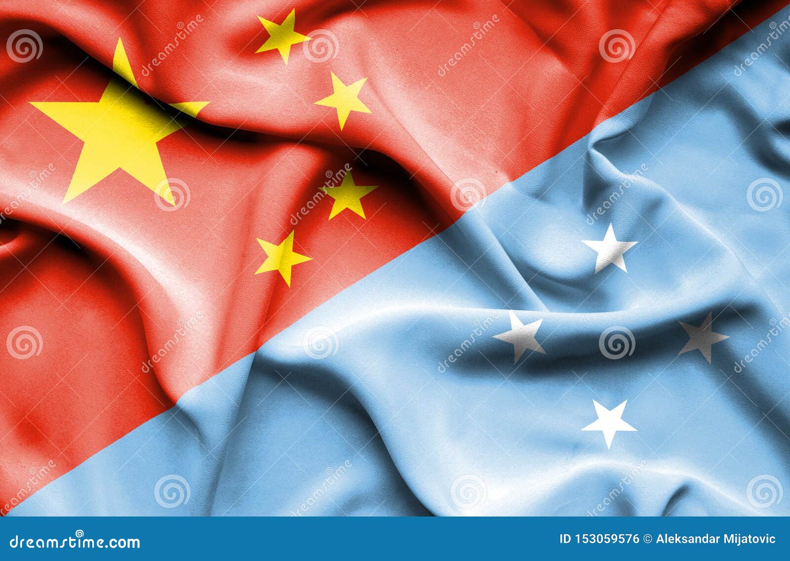 Micronesia And China Flags Crossed And Waving Flat Style. Official ...