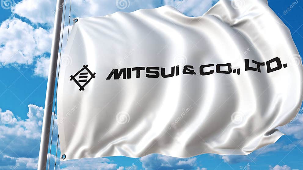 Waving Flag with Mitsui Logo Against Sky and Clouds. Editorial 3D ...