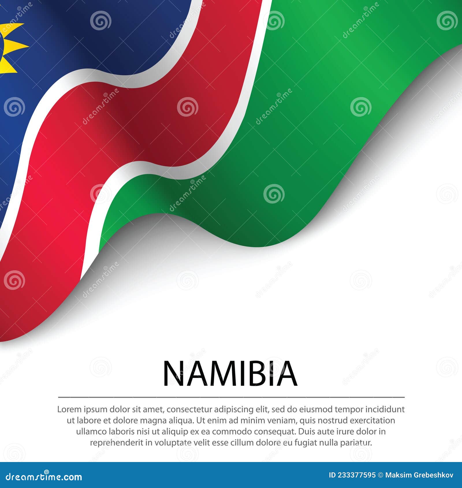 Waving Flag Of Namibia On White Background Banner Or Ribbon Tem Stock