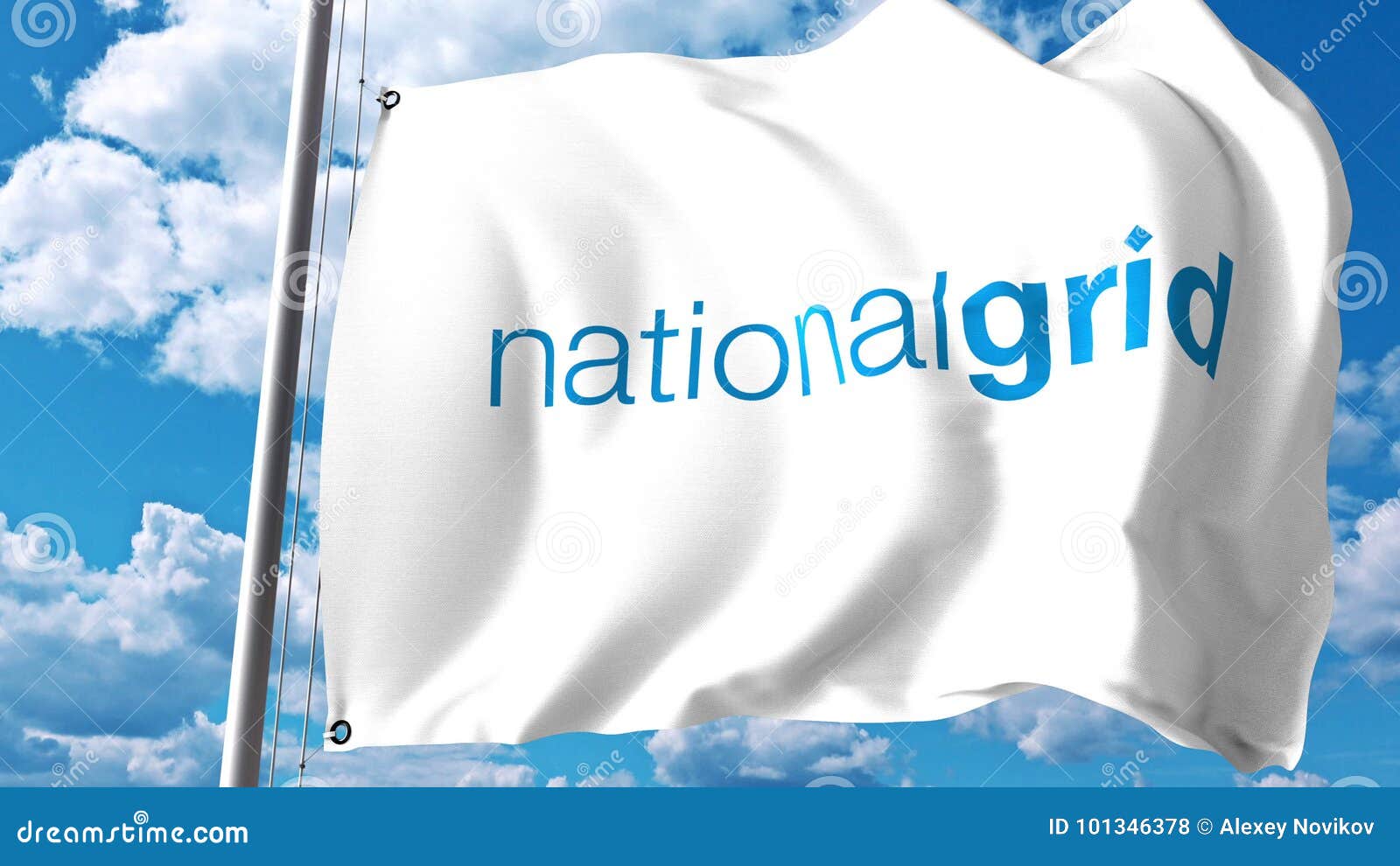 Waving Flag with National Grid Plc Logo Against Clouds and Sky ...